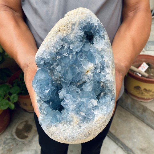 9.3LB Natural Beautiful Blue Celestite Crystal Geode Cave Mineral ...