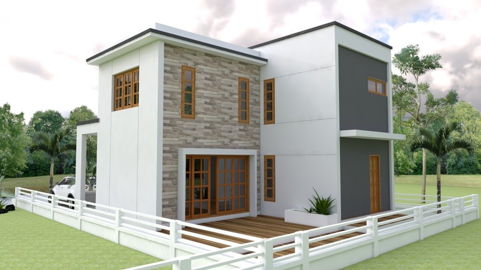 30x33 Simple House Plan 9x10 Meter 3 Bed 2 Bath Terrace Roof (PDF &A4 ...