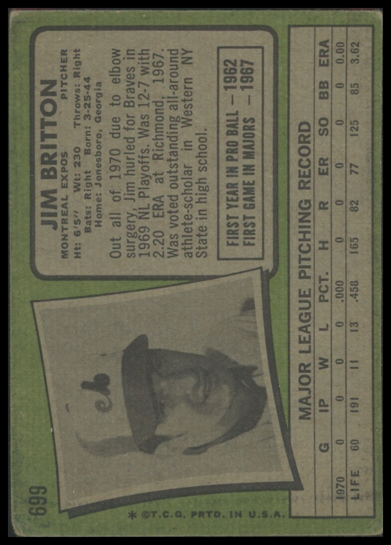 1971 Topps #699 Jim Britton used | eBay