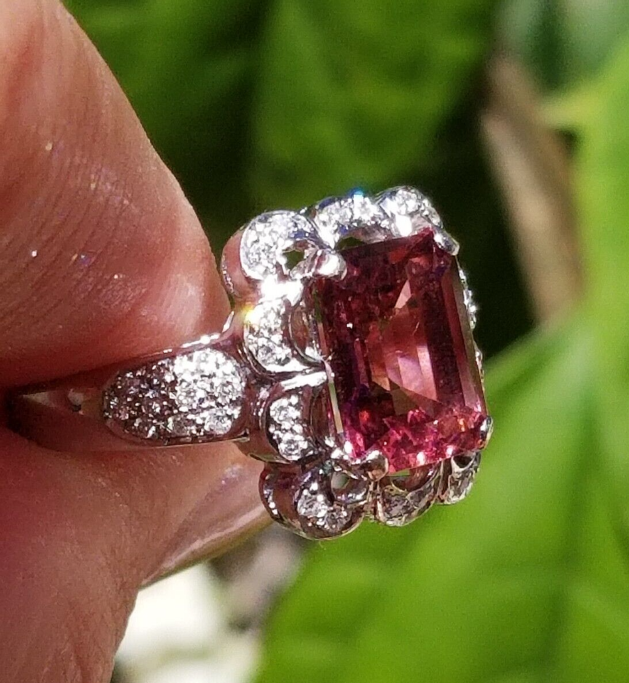 Beautiful Pink Tourmaline Diamond Frame 18k gold ring | eBay