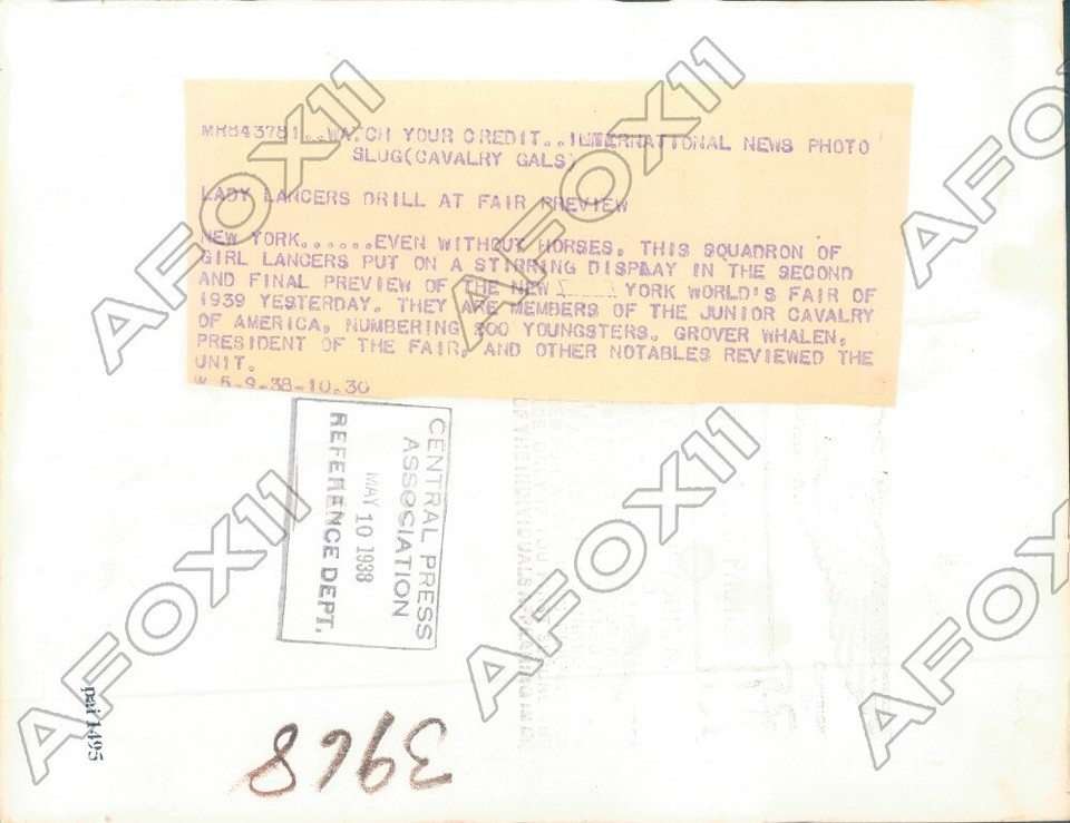 1938 Junior Cavalry Of American Lady Lancers New York Worlds Fair Press ...