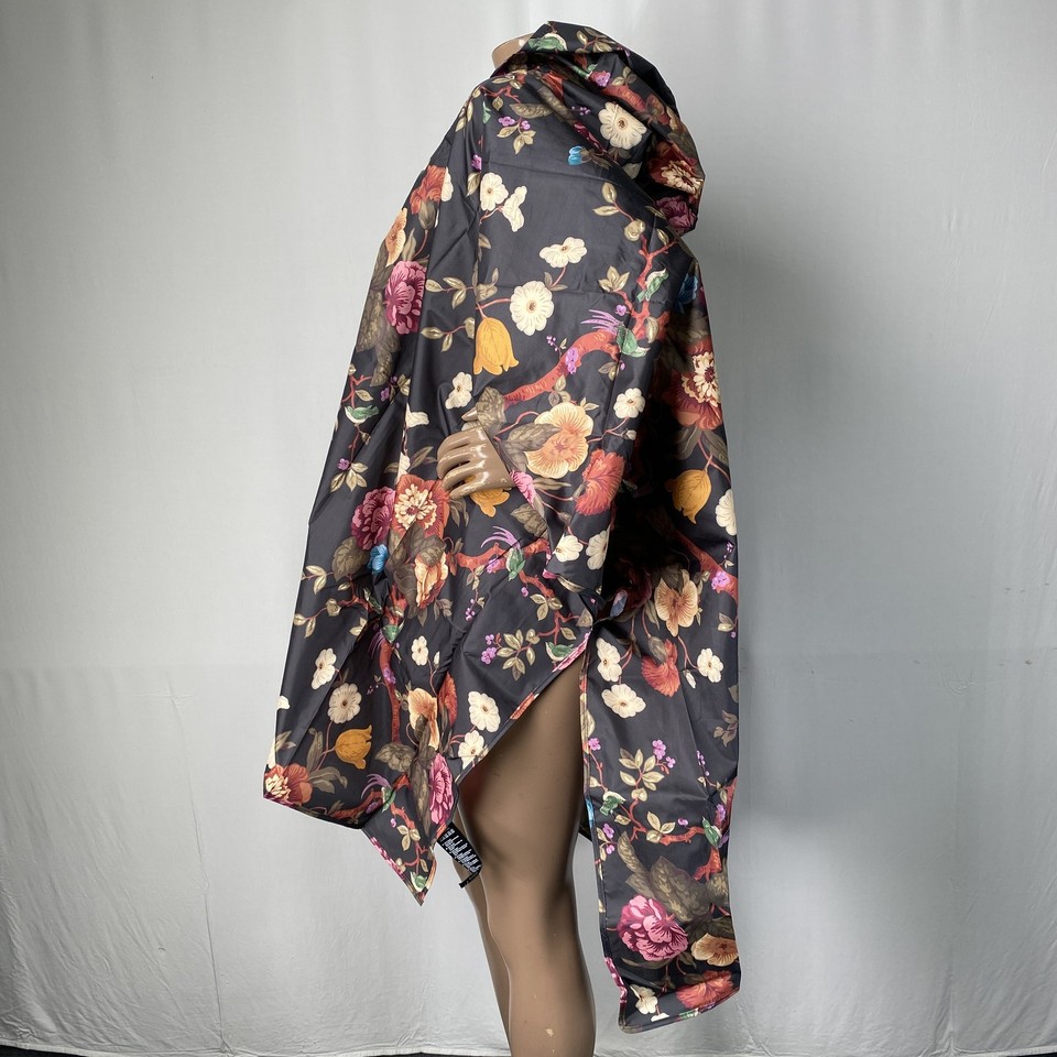 Barbour X Tuckernuck Womens Poncho Black/Multi One Size Floral Hooded ...