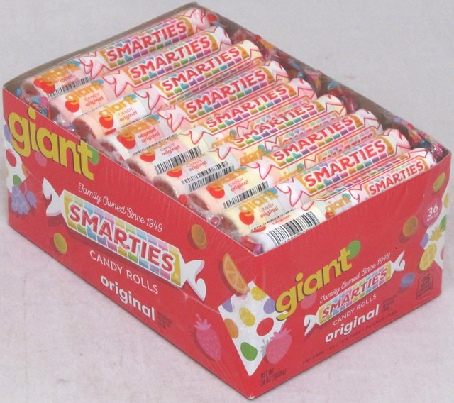 Giant Smarties Candy (Box of 36 Rolls) Original Fruit Bulk Candies 2.12 ...