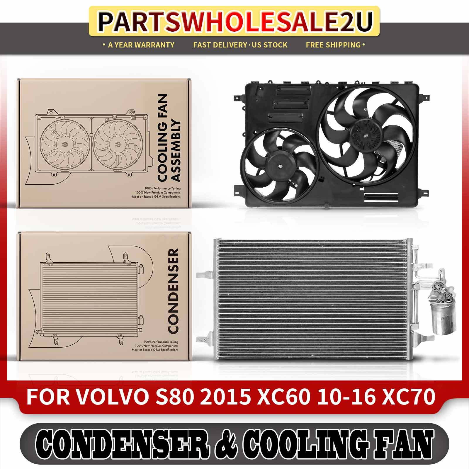 New AC Condenser & Dual Cooling Fan Assembly Kit for Volvo S80 S60 XC60 ...