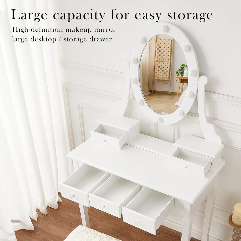 10 Led Mirror Vanity Makeup Dressing Table Vanity Set Woman Bedroom ...