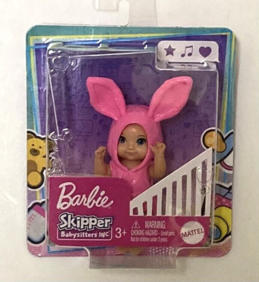 NIB Barbie Skipper Babysitters Inc Baby Dressed in Pink Bunny Rabbit ...