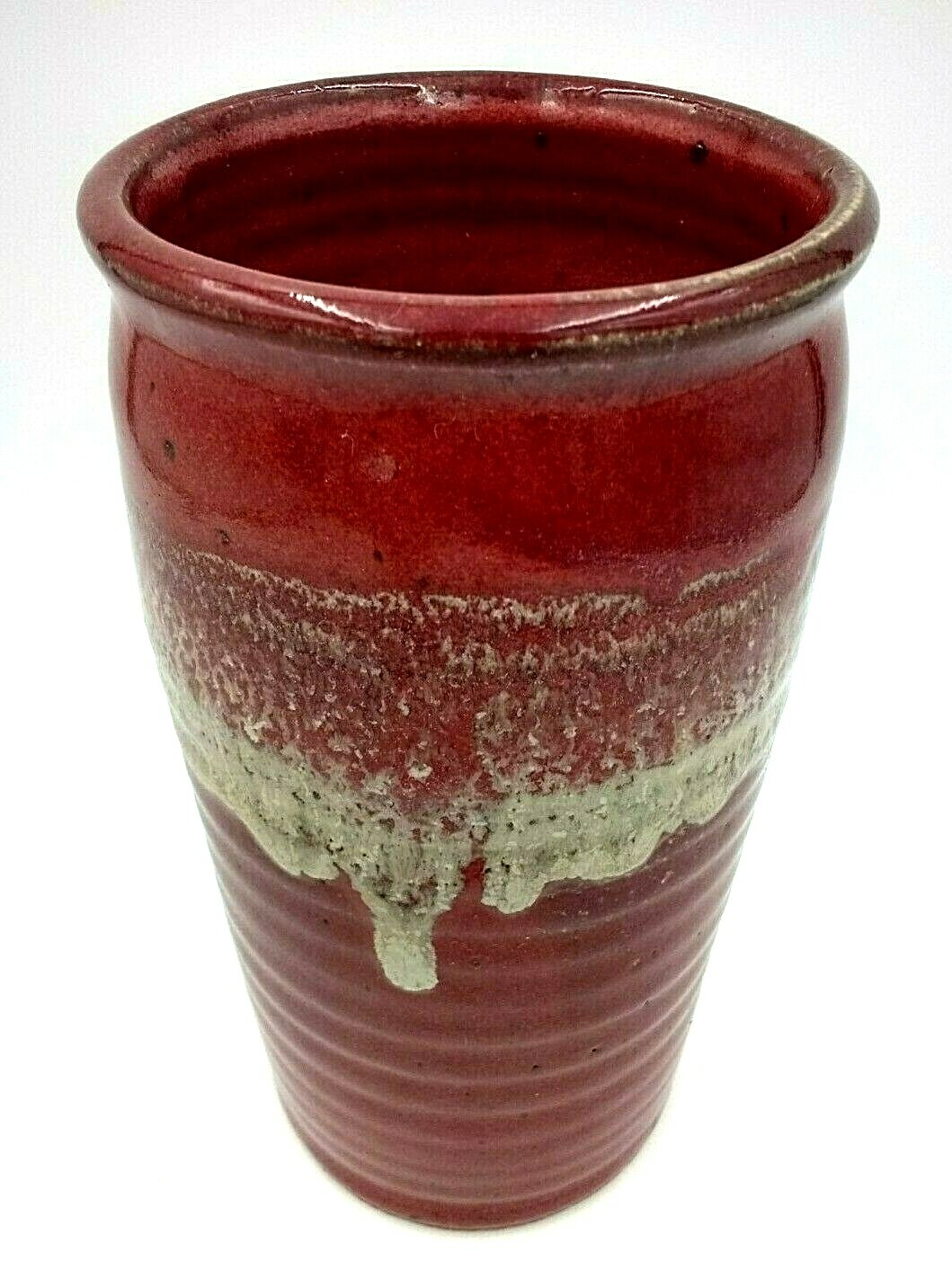 Handmade Bruning Pottery Studio Art Ceramic Stoneware Deep Red Drip ...