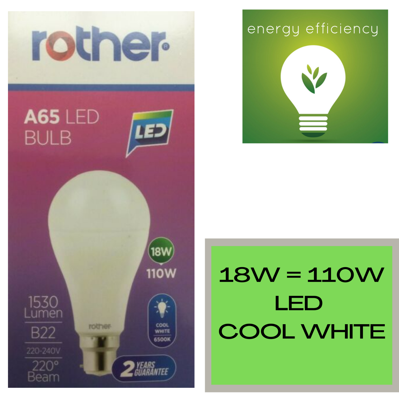 Rother LED Bulb 78W = 110W BC GLS B22 Cool White 1530L Energy Saving ...