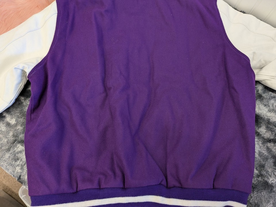 Varsity Base Premium Classic Snap Button Letterman Jacket, Purple/White ...