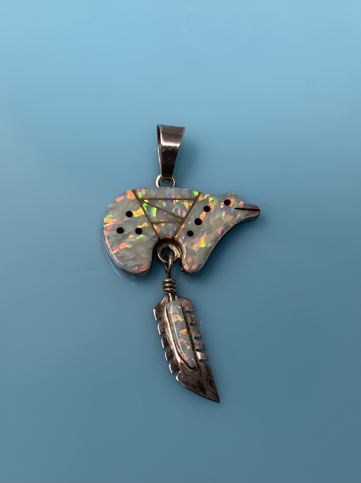 Vintage Native American Navajo 925 Sterling Bear Opal… - Gem