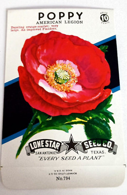 Vtg Poppy Flower Lone Star Co. Seed Litho Packet NOS New 1950s San ...
