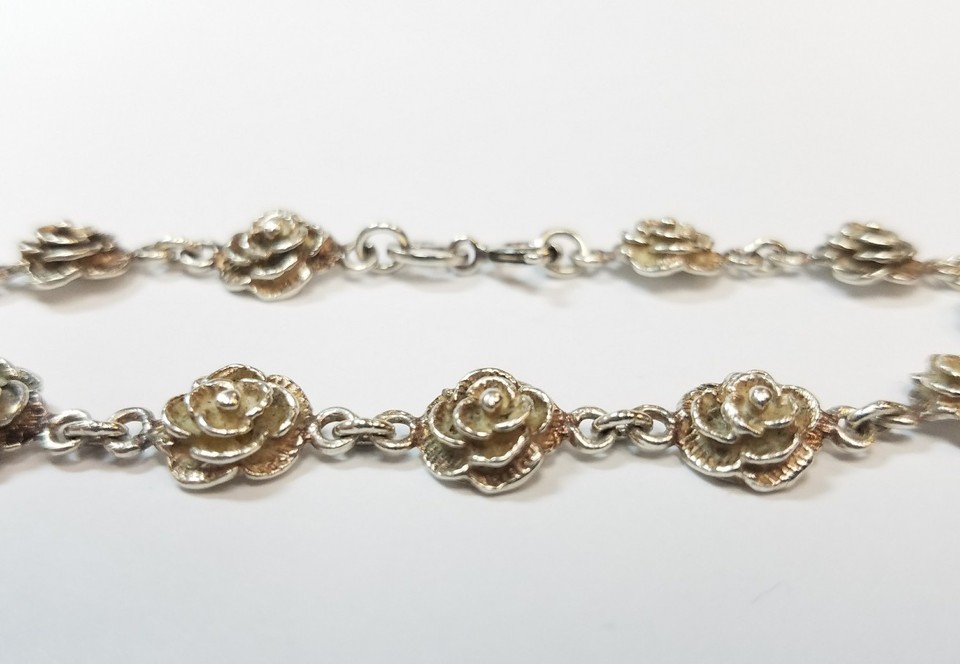 VINTAGE STERLING SILVER ROSE FLOWER BRACELET 7 INCHES | eBay
