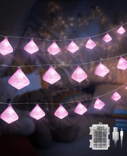 Pink Diamond String Lights 20 LED Decorative Light 9.84 Ft Strand with ...