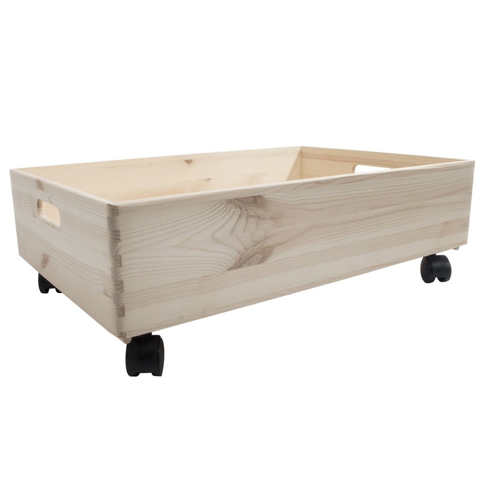 Extra Large Shallow Crate Wooden Storage Box Container with Wheels ...
