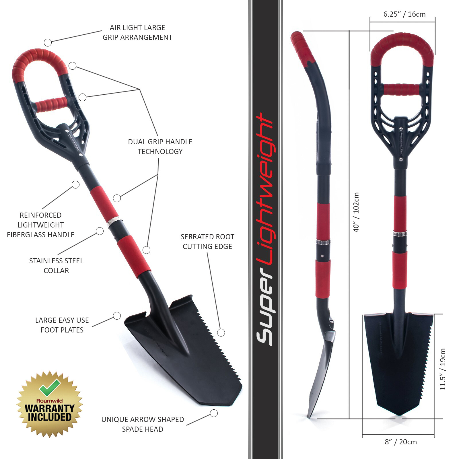 Roamwild Multi-Digger Garden Spade – With Root Cutter Edge - Light ...