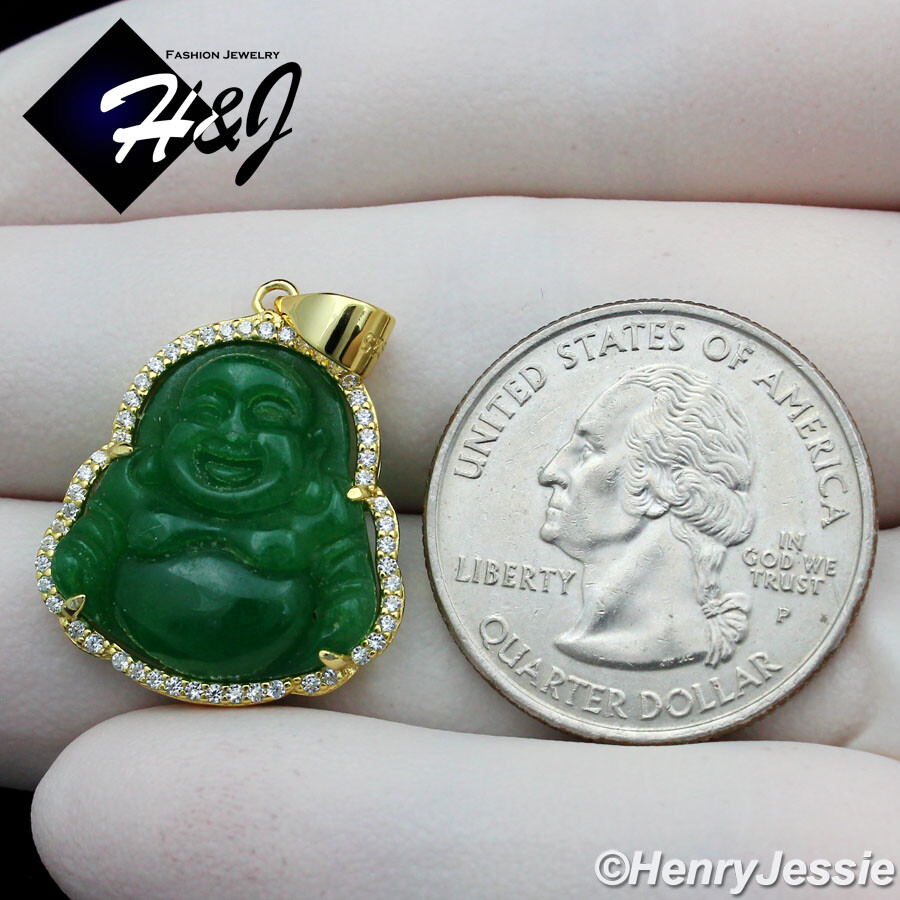 MEN WOMEN 925 STERLING SILVER ICY GREEN JADE GOLD PLATED BUDDHA PENDANT*GP294 | eBay