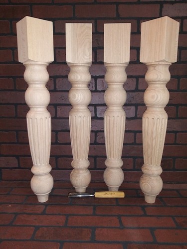 Genuine Hand turned fluted red oak dining table legs 4" x 29" | eBay