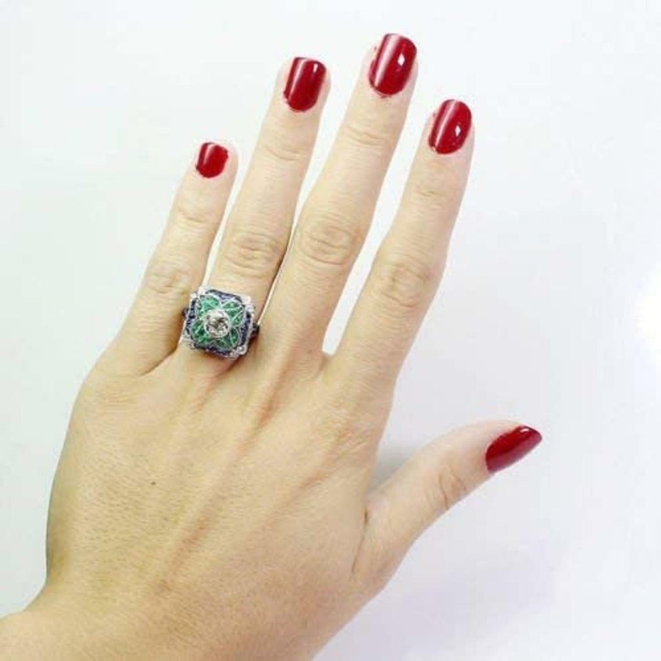 Antique Art Deco 5 Ct White Round Cut CZ Diamond & Bugatti Sapphire ...