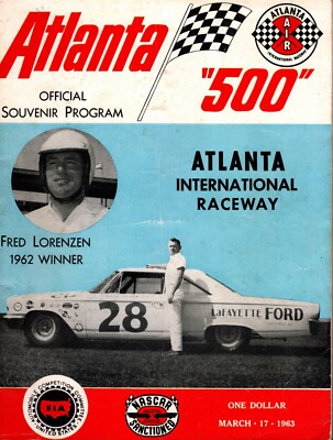 1963 Atlanta 500 Program Fred Lorenzen Wins Second Straight Atlanta 500 ...