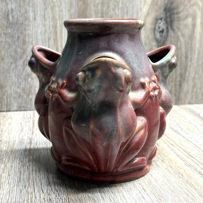 VTG Stoneware Pottery Triple Singing Frog Strawberry Pot Made In Japan ...