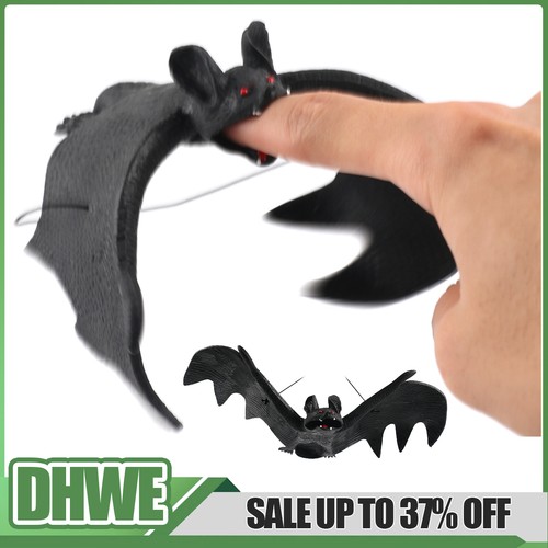 Halloween Black Rubber Bats Fake Hanging Bat Decor Haunted House Party ...