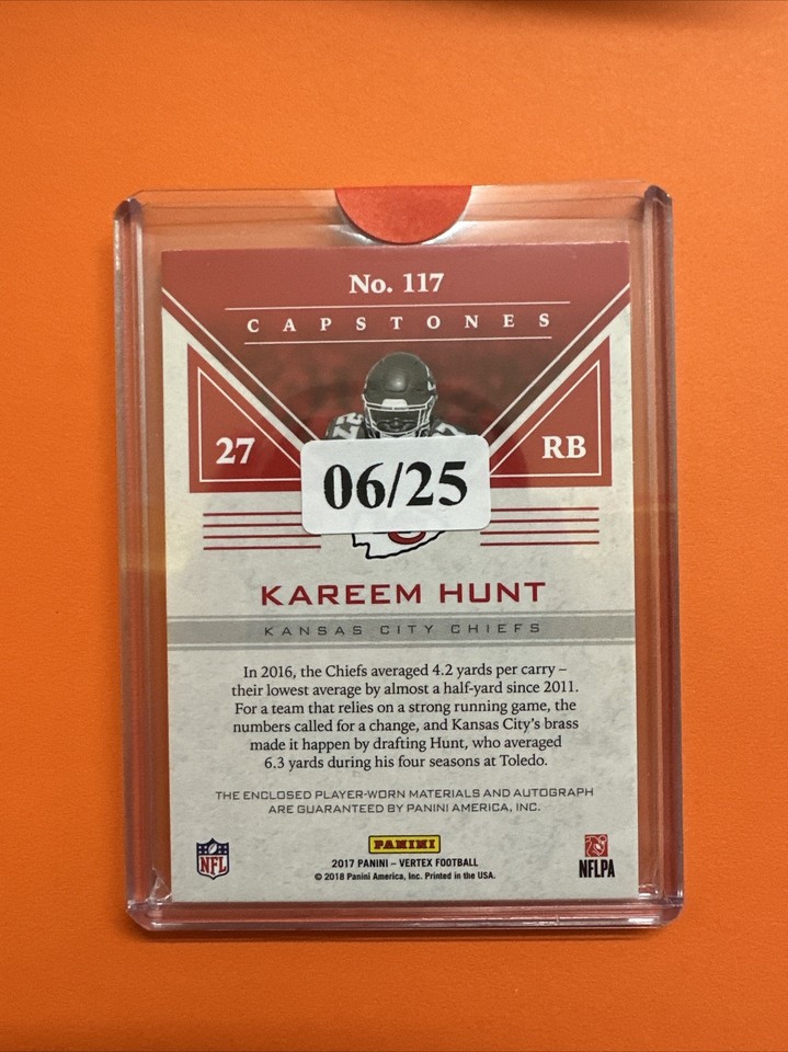 2017 Panini Vertex Rookie Capstones Granite /25 Kareem Hunt #117 Rookie ...