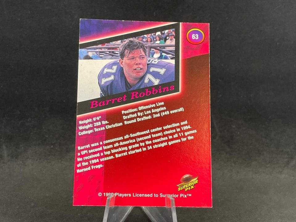 1995 SUPERIOR PIX FOOTBALL BARRET ROBBINS #63 ROOKIE AUTO 5900/6000 ...