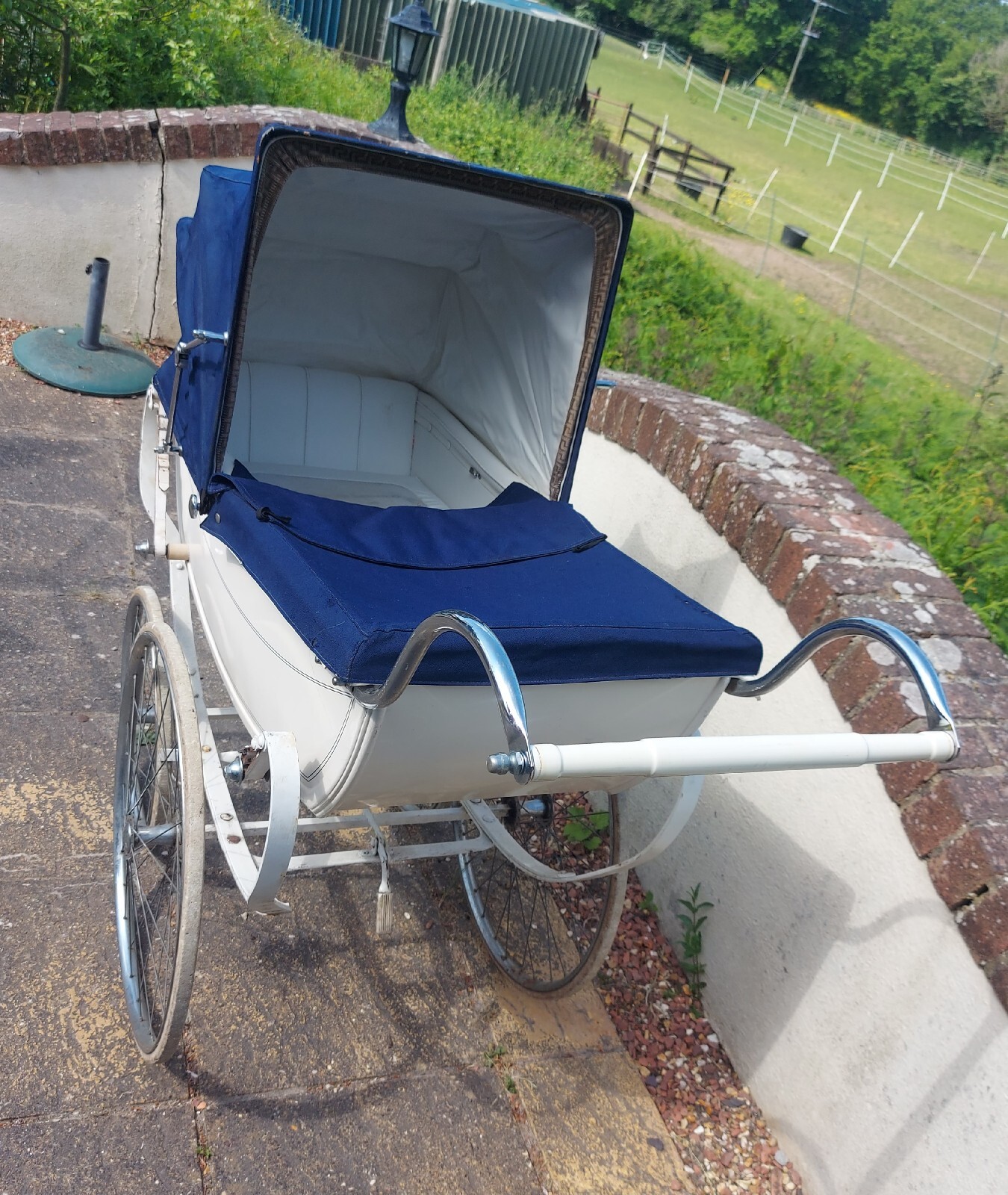 Vintage 1957 Osnath Coach Built Pram (White with Navy Hood) | eBay UK