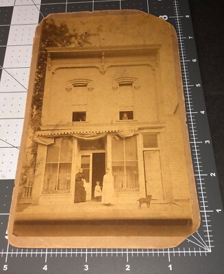 1890s Mrs M.J. Edwards MILLINERY Store Shop SIGN Boy in Window Antique ...