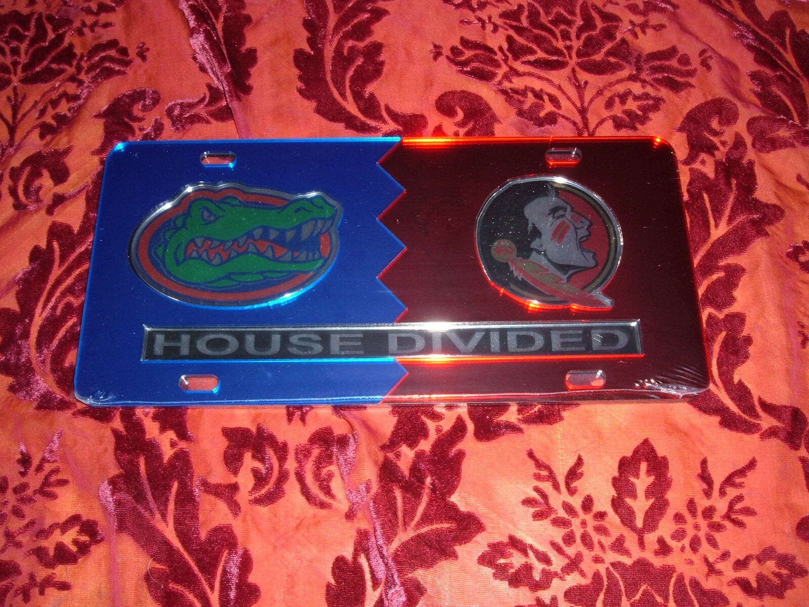 FLORIDA GATORS/ FLORIDA STATE HOUSE DIVIDED ACRYLIC LICENSE PLATE NEW ...
