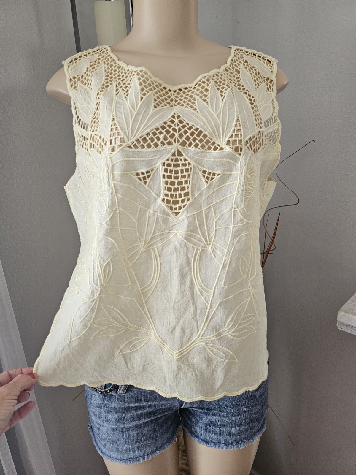 FREE PEOPLE Cotton FLORAL OPEN SIDE TANK TOP CROP BOHO HIPPIE WOMEN XS ...