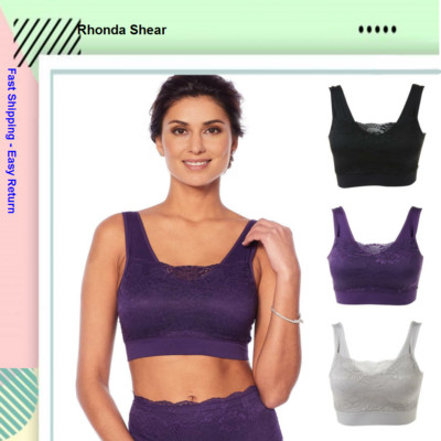 Rhonda Shear 3-pack "Ahh" Bra with Lace Overlay in Plum Mult 616-800 ...