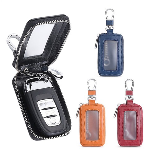 Car Key Holder Cover Key Chain Bag Genuine Leather Remote Fob Zipper ...