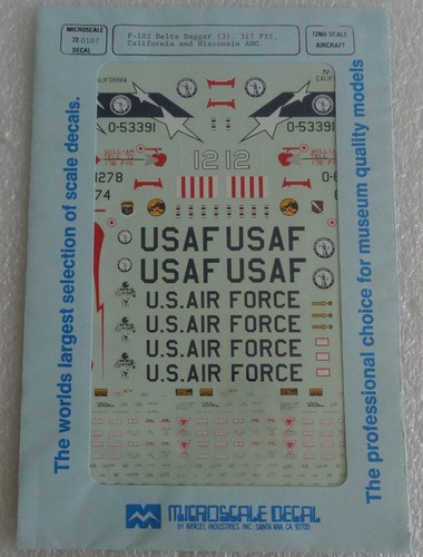 1/72 MICROSCALE F-102 DELTA DAGGER 317 FIS CALIFORNIA DECAL SHEET 72 ...