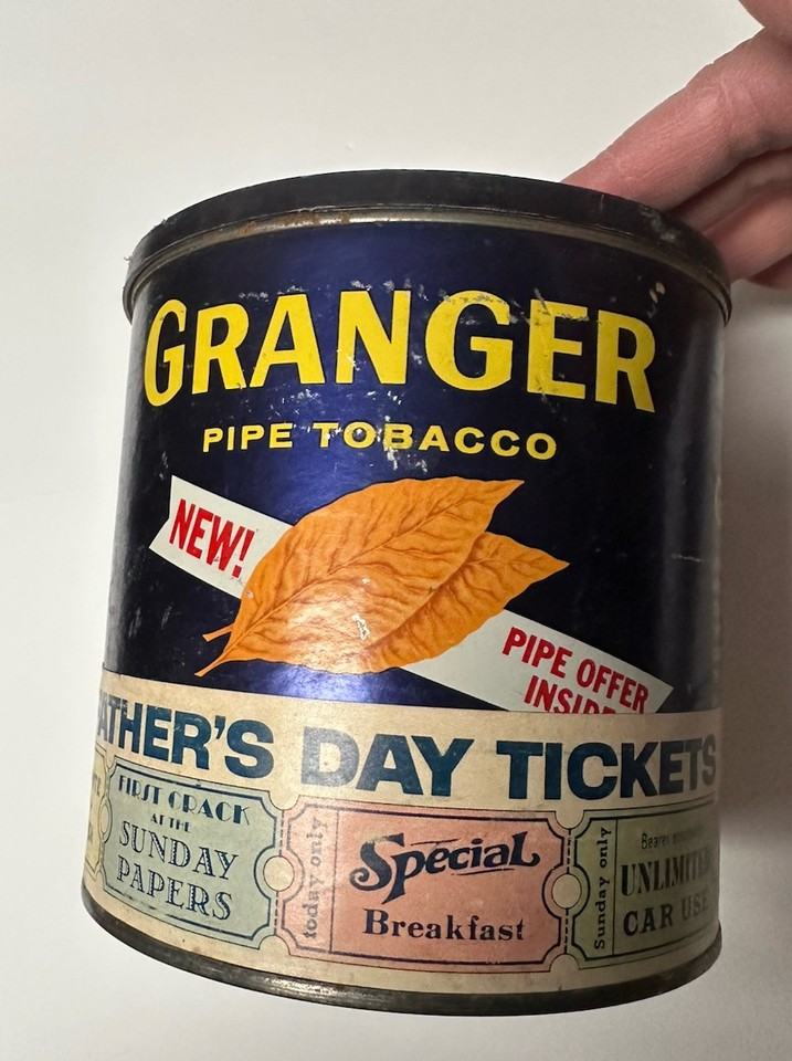 GRANGER PIPE CARDBOARD CONTAINER TOBACCO TIN FATHER'S DAY TICKETS PAPER ...