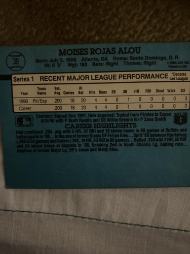 Moises Alou 1991 Rookie Baseball Card | eBay