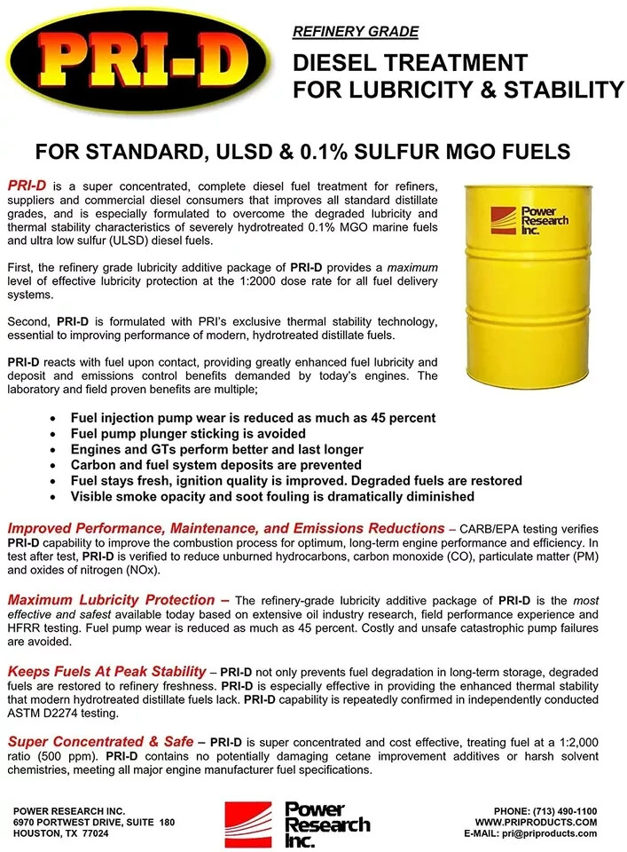 PRI-D Fuel Stabilizer Lubricity Stability Complete Diesel Treatment, 16 ...