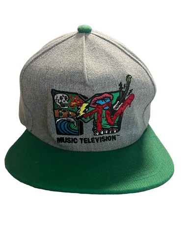 MTV Men's Snapback Hat/Cap OSFM Flat Bill Retro Music Gray and Green | eBay
