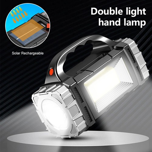 Solar LED+COB Flashlight Portable Searchlight USB Rechargeable Torch ...