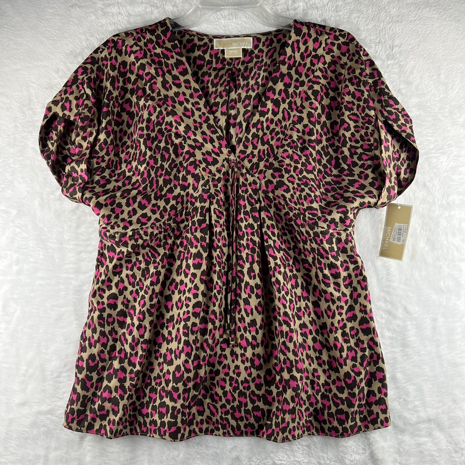 MICHAEL KORS Colorful Abstract Print Silk Blouse Cap Sleeve Size Medium ...