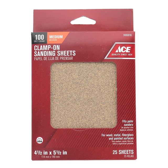 ACE 2495018 Clamp On Palm Sander Sanding Sheets 100 Grit 4-1/2"X5-1/2 ...