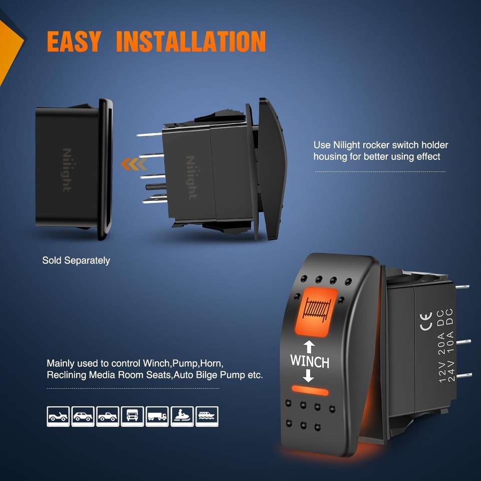 UTV Winch Rocker Switch: 7-Pin DPDT LED Light Bar On/Off - Momentary ...