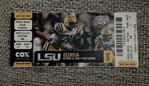 VINTAGE 2008 LSU TIGERS GEORGIA BULLDOGS OLD FOOTBALL TICKET | eBay