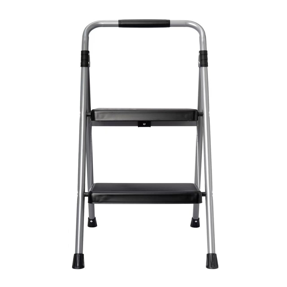 Gray & Black 2-Step Steel Large Platform & Foldable Step Stool – Holds ...
