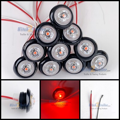 (10) Red Clear 3/4" LED Bullet lights 2 wire 12V Round Clearance Marker ...