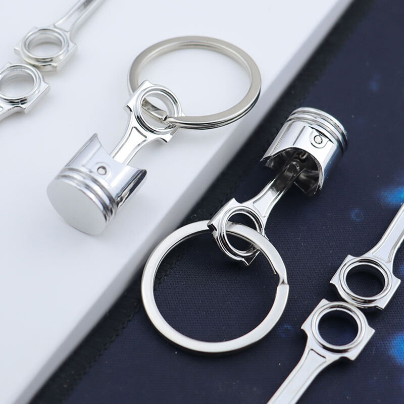 Car Engine Piston Style Silver Keychain Polished Chrome Car Accessories ...