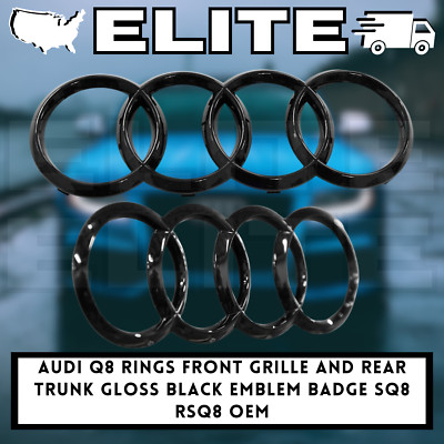 Audi Q8 Rings Front Grille and Rear Trunk Gloss Black Emblem Badge SQ8 ...