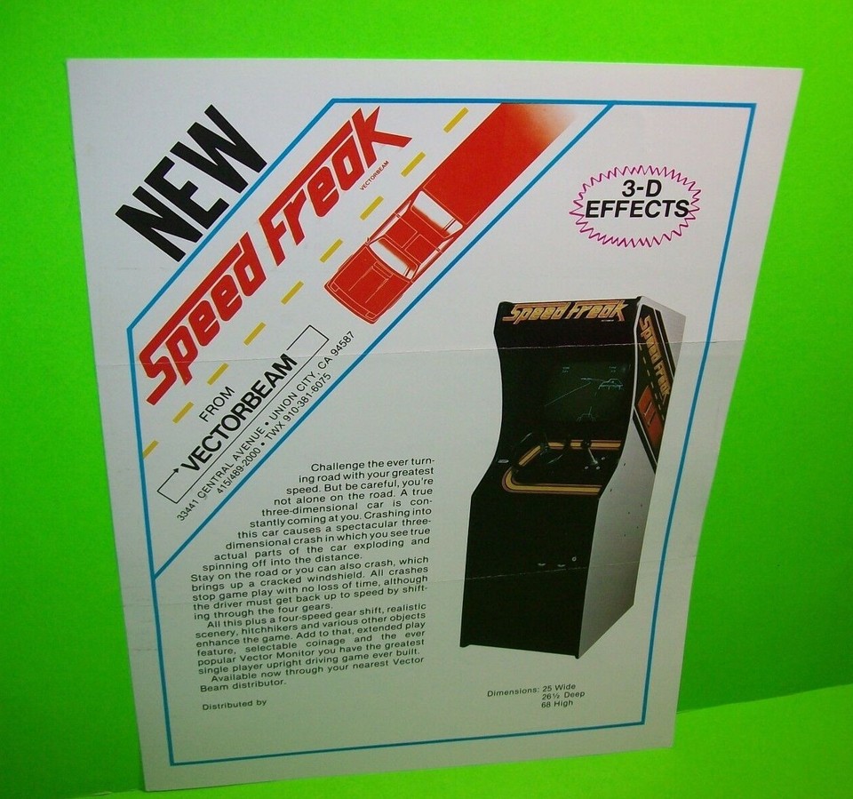 Vectorbeam Speed Freak Arcade FLYER Original Retro Video Game Promo Art 1979 | eBay