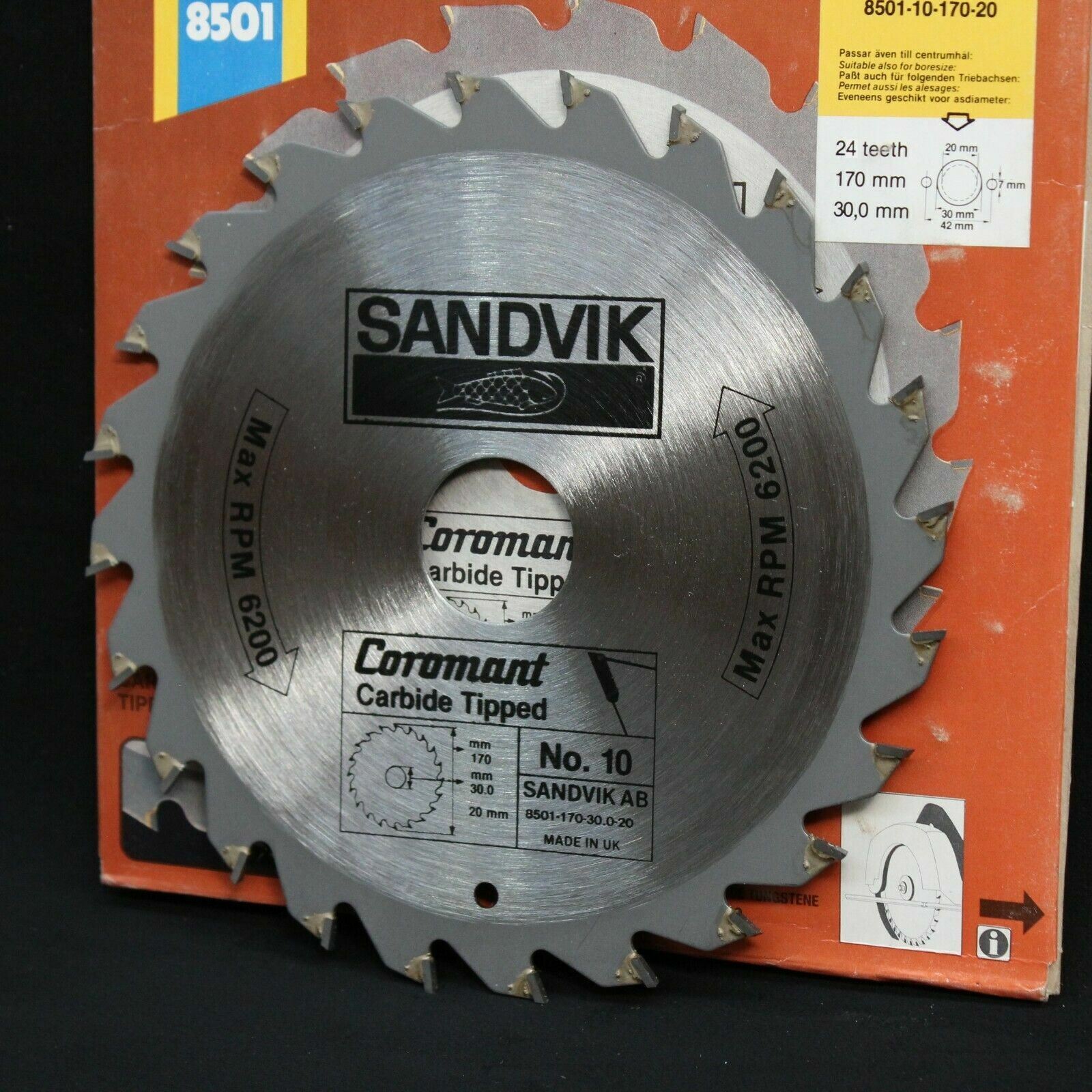 Sandvik 8501 170mm x 30mm (20mm) 24T TCT Circular Saw Blade for Wood ...