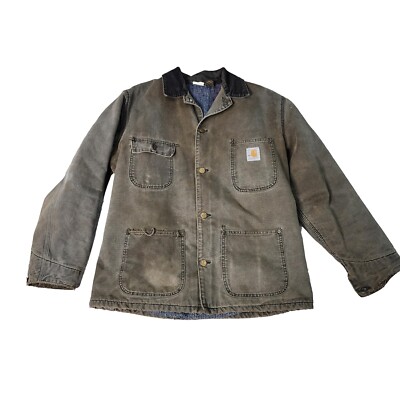 Vintage Carhartt Flannel Lined Chore Jacket Distressed 24.5" Pit Faded ...